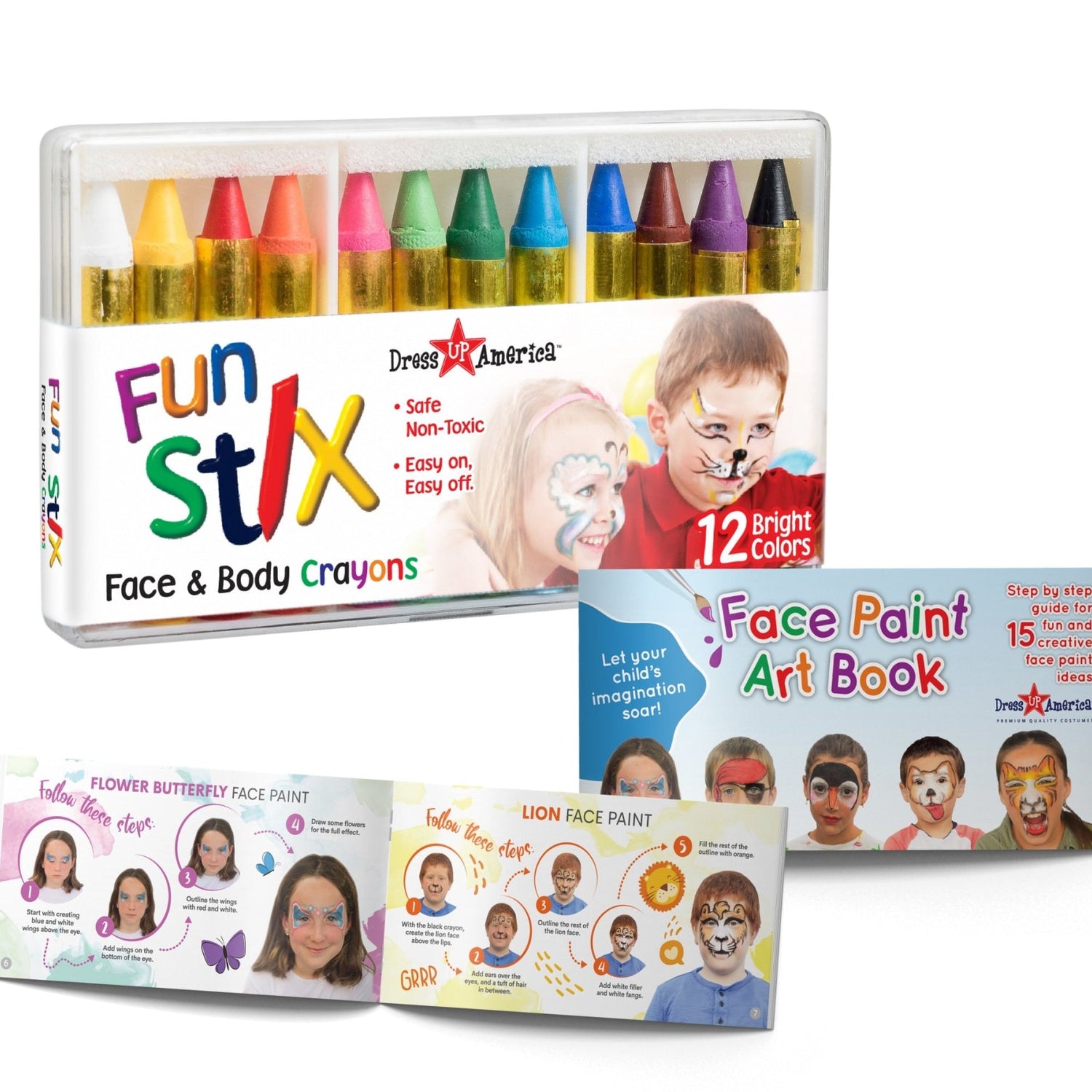 12 Face Paint Crayons Set - Dress Up America